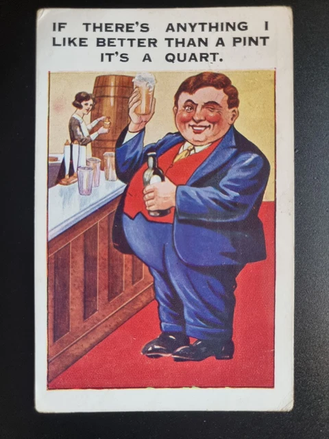 COMIC POSTCARD 1944 Fat Man Pub Bar Beer Bottle RAF New Zealand Army ...
