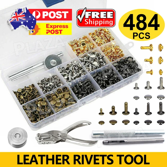 LEATHER RIVETS TOOL Metal Stud Set Double Cap Fixing Belt Repair DIY ...