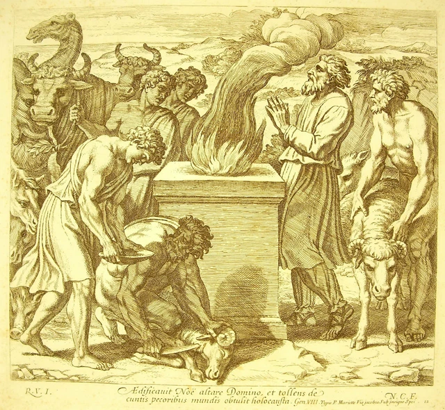 NOÉ BÂTIT UN autel à l'Eternel La Bible Nicola Chaperon 1649 ap Raphaël ...