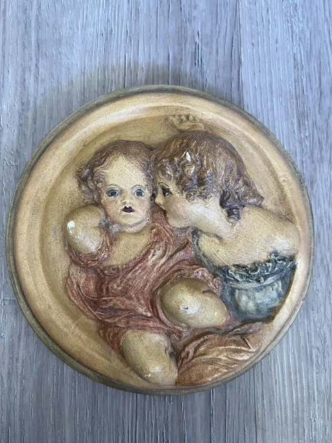 OLD CLASSICAL ANTIQUE Style Plaster Chalkware Wall Plaque Children ...