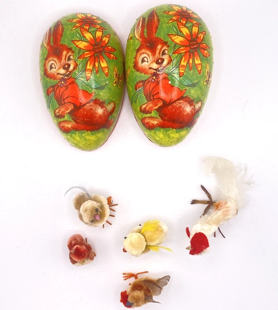 VINTAGE PAPER MACHE Egg Germany Pipe Cleaner Rooster Baby Chicks Wire £ ...