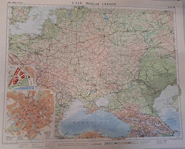 MAP: MAP OF U.S.S.R. Moscow, Ukraine Plate 46 from 1959 Mid-Century ...