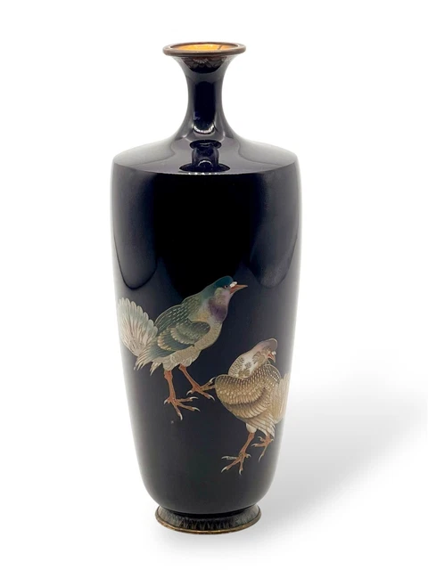 A MAGNIFICENT CLOISONNÉ Enamel Vase decorated with pigeons. Meiji ...
