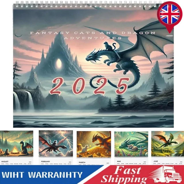 2025 CAT DRAGON Calendar Spiral Binding Calendar 2025 for Home and ...