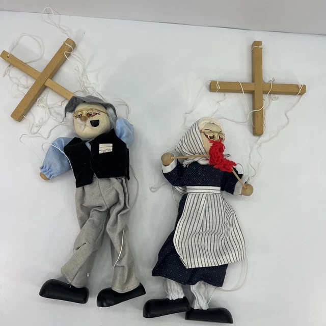 VINTAGE OLD COUPLE Handmade Wood Marionettes Puppets. #G4 £14.50 ...