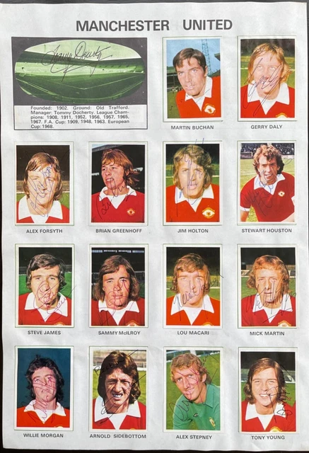 MANCHESTER UTD SIGNED 1975/76 FKS Soccer Stars Team sticker card set ...
