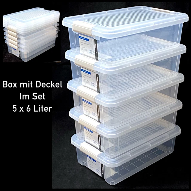 AUFBEWAHRUNGSBOX MIT DECKEL 5er Set 6,0 Liter Kunststoffbox Plastikbox ...