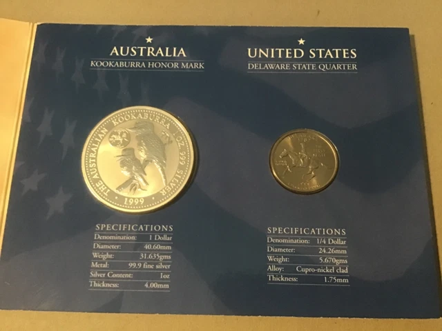 1OZ SILVER 1999 Kookaburra Delaware honour mark collection .999 Fine ...