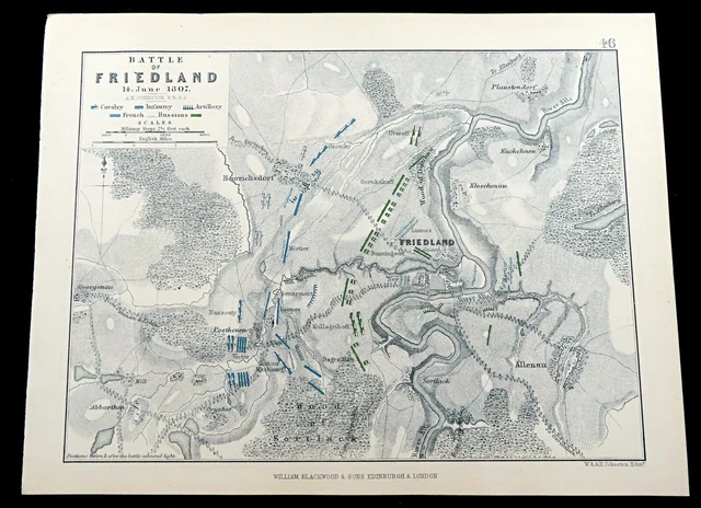 BATTLE OF FRIEDLAND Map Napoleonic Wars Napoleon Bonaparte Campaign ...