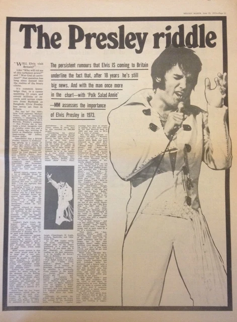 1973 ELVIS PRESLEY ´The Presley riddle´ Article original UK Magazin EUR ...