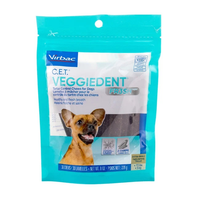 VIRBAC C.E.T. VEGGIEDENT FR3SH Dog Dental Chews X-Small 30ct Tartar ...