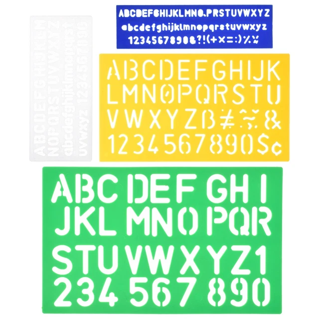LETTER & NUMBER STENCIL SET 4Pc Small-Large Kids Plastic Alphabet Card ...