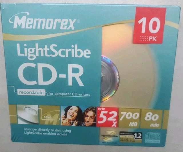 MEMOREX LIGHTSCRIBE CD-R 10 Pack Recordable Media 52x 700mb 80min For ...