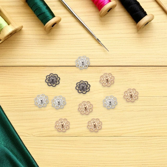 30 PCS FASTENERS for Clothing Metal Snap Buttons Flower Sewing Making ...