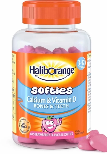HALIBORANGE CALCIUM & Vit D Softies 60'sStrawberry Flavour Softies for ...