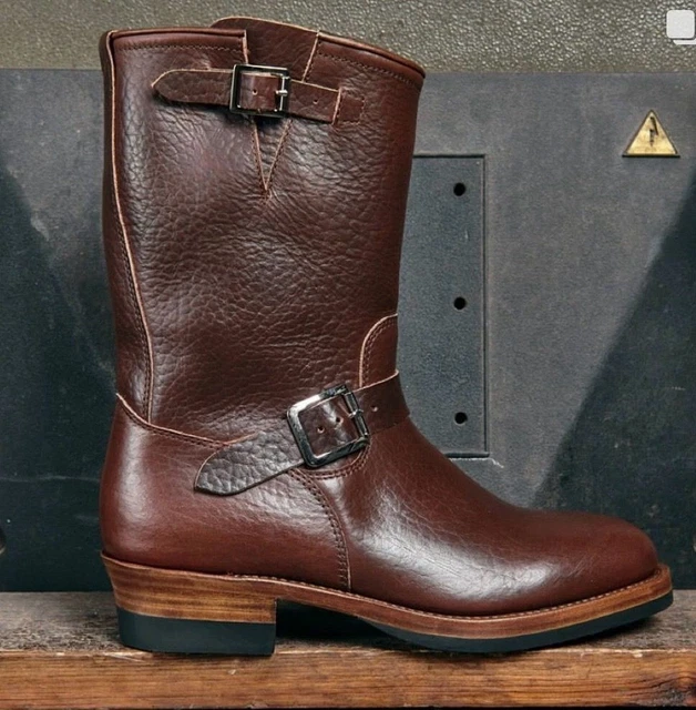 MEN'S BROWN LEATHER Biker Handmade Goodyear Welt Custom Made Motorcycle ...