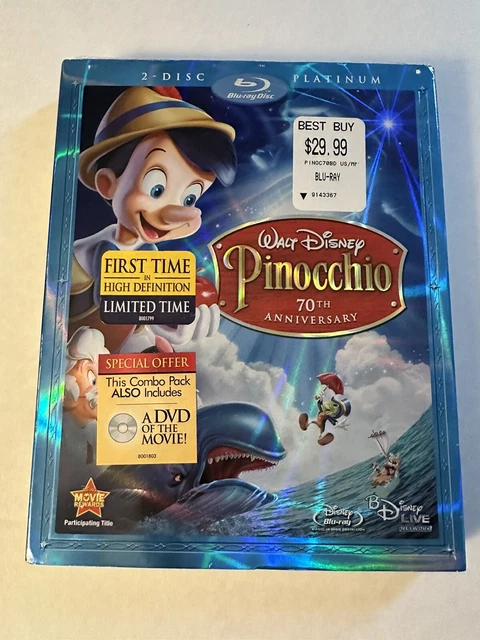 PINOCCHIO TWO-DISC 70TH Anniversary Platinum Edition Blu-ray/DVD Combo ...