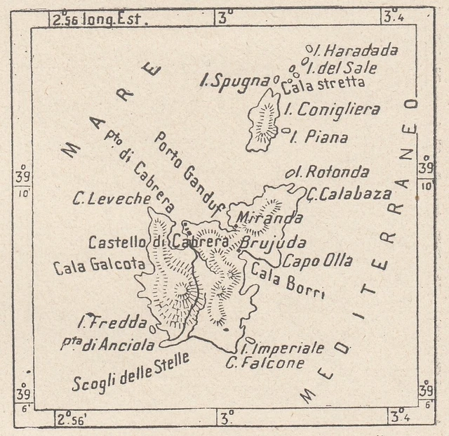 F3183 ESPAGNE, ÎLE De Cabrera, 1907 Carte Géographique D'Époque ...