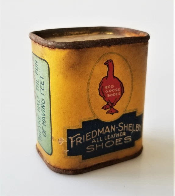 ANTIQUE FRIEDMAN-SHELBY LEATHER SHOES TIN BANK early coin advertising ...