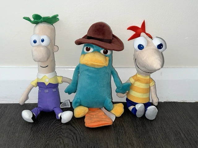 DISNEY STORE PHINEAS Ferb & Agent Perry The Platypus Plush Soft Teddy ...