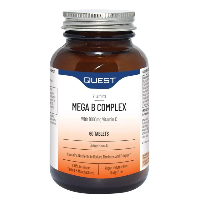 QUEST MEGA B Complex with 1000mg Vitamin C 60 Tablets BBE 04/2025 £17.93 - PicClick UK
