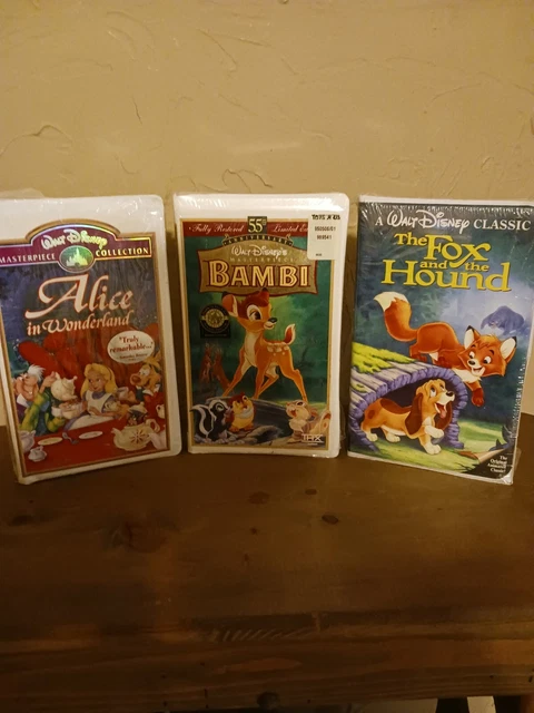 DISNEY VHS LOT of 3-Bambi, Alice in Wonderland, and The Fox and the ...