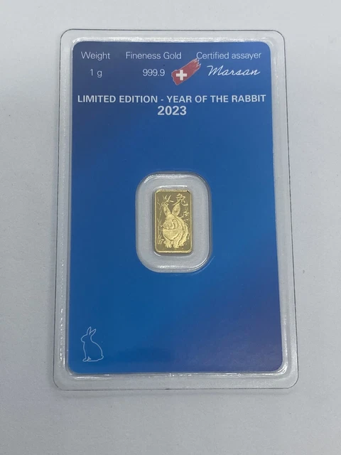1 GRAM GOLD Bar Argor Heraeus 2023 Lunar Year of the Rabbit 999.9 Fine ...