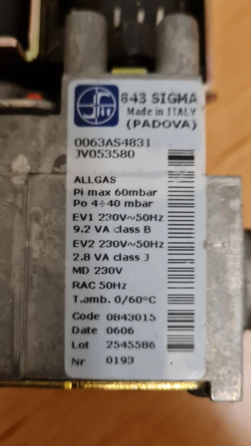 GASVENTIL GASARMATUR GASREGELBLOCK Sit 843 SIGMA 0063AS4831 EUR 45,00 ...