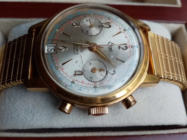 MONTRE ANCIENNE CHRONOGRAPHE mécanique Elgé, Landeron 187. Revisé ...