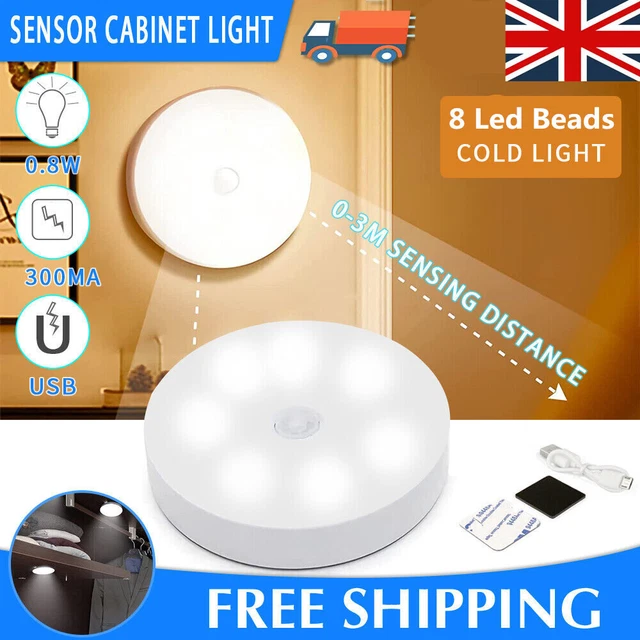 8-LED MOTION SENSOR Wireless Night Light PIR Battery Lights Cabinet ...