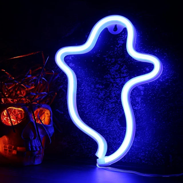 RIA HALLOWEEN GHOST LED Neon Sign Light – USB/Battery Wall Decor Blu £ ...