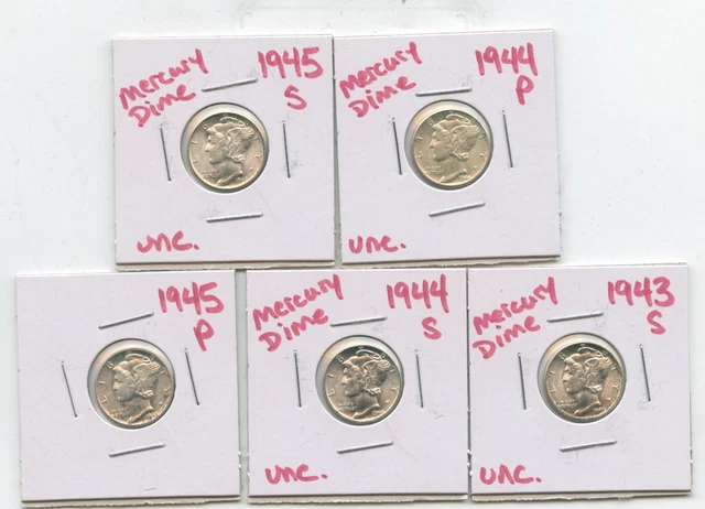 Silver Coins Canada The Last 5 S Mint Mercury Dimes ( 41 To 45 ) - Unc ...