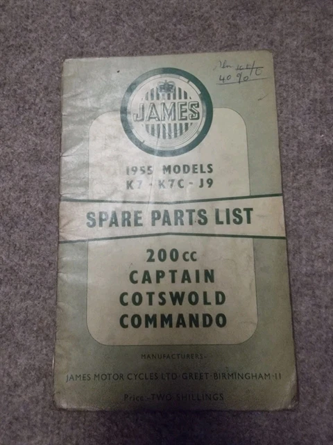JAMES MOTORCYCLE SPARE Parts Cat 1955 Models 200cc Captain Cotswold ...