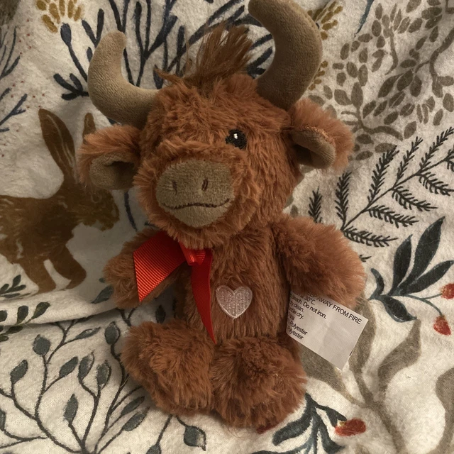 ASDA SMALL CUDDLY Highland Cow Plush Soft Toy With Bow and Heart ...