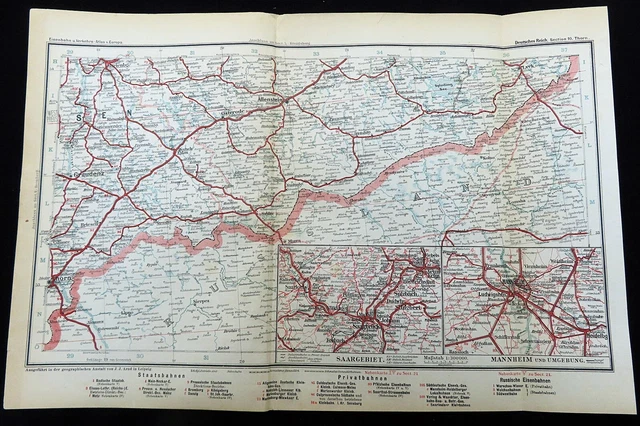 GERMAN RAILWAY MAP of Mannheim Allenstein Prussia Rail Antique Original ...