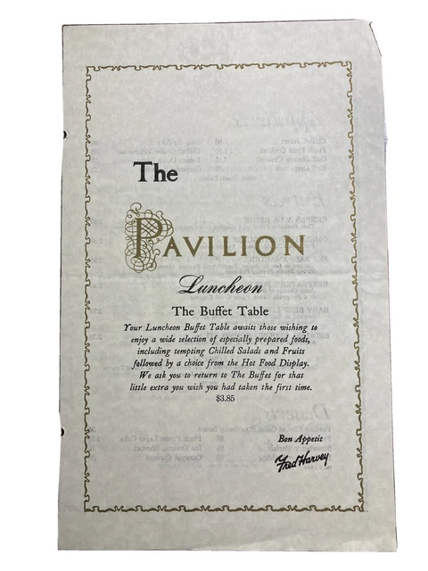 THE PAVILION LUNCHEON Buffet Table Fred Harvey Vintage Menu $33.01 ...