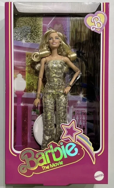 BARBIE THE MOVIE Collectible Doll Margot Robbie as Barbie in Gold Disco ...
