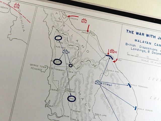 WW2 MAP JAPANESE Invasion of Malay States Malayan Campaign Singapore ...