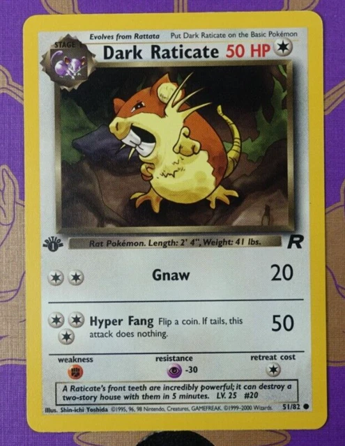 POKEMON TCG · Dark Raticate 51/82 · 1st Ed Team Rocket · Vintage WOTC ...