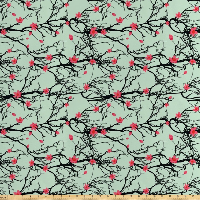 BLUMEN SATIN STOFF als Meterware Japanische Sakura Zweige EUR 29,99 - PicClick DE