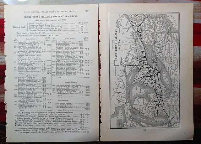 1897 TRAIN ROUTE Map + Report GRAND TRUNK RAILWAY COMPANY OF CANADA ...