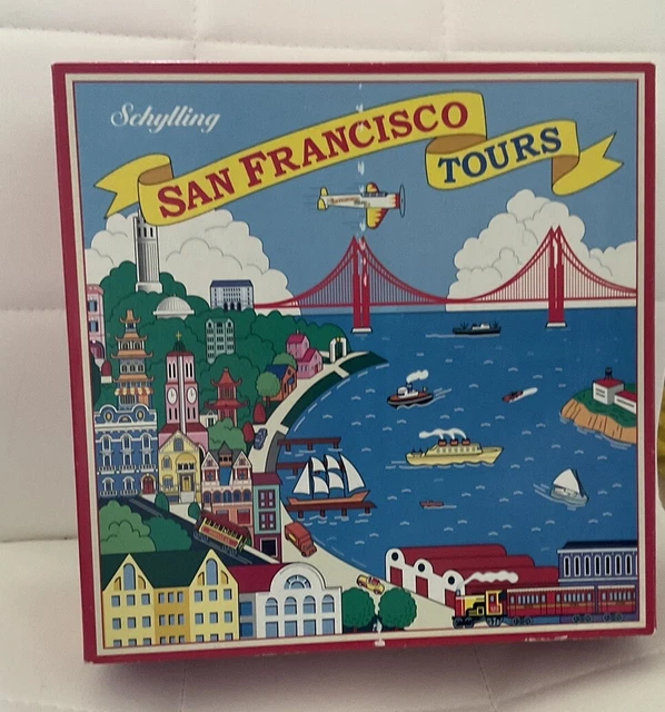 VINTAGE SCHYLLING TIN Toy Train Plane San Francisco Tour Musical Windup ...