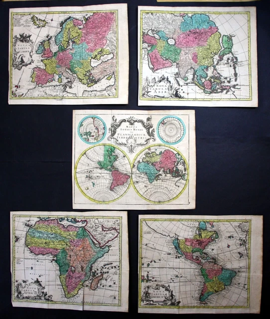 WORLD MAP AMERICA Asia Europe Africa Continents Set Of 5 Maps Chart ...