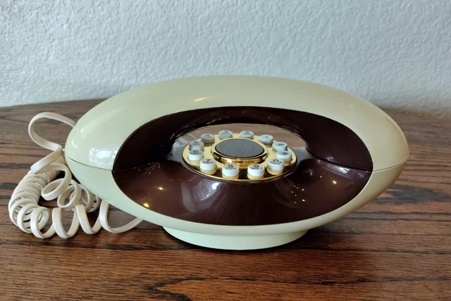VINTAGE GENIE TELEPHONE Rotary Style Push Button Space Age TMBF 8300 ...