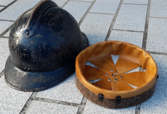 WW2 COIFFE D'INTÉRIEUR cuir marron casque Adrian mod.26 1926 helmet ...