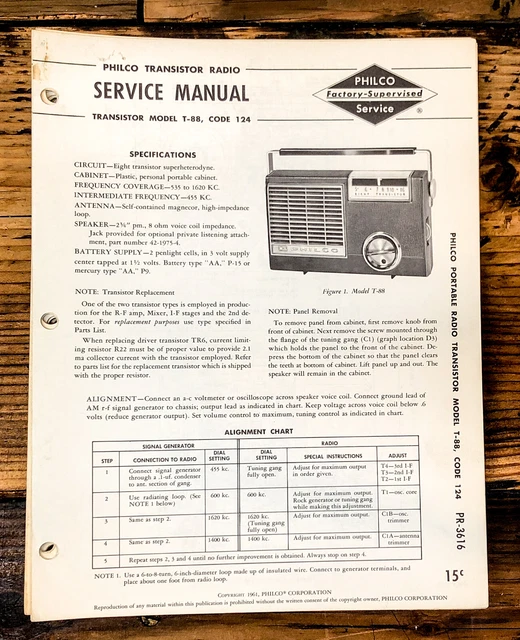 MANUEL D'ENTRETIEN RADIO Philco Ford T-88 code 124 *original* EUR 14,66 - PicClick FR