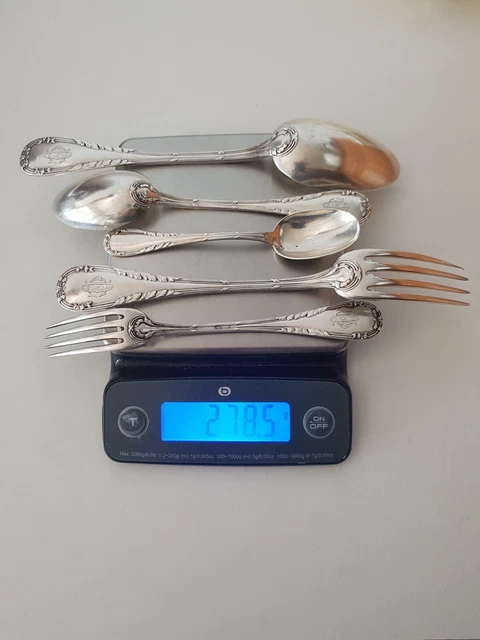 5 COUVERTS ANDRÉ ROBERGE Art nouveau 1900-1920 Argent 1er titre Monogr ...