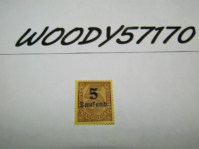TIMBRE / STAMP 5 mark - Dienstmarke , surcharge 5 Saufend EUR 6,00 ...