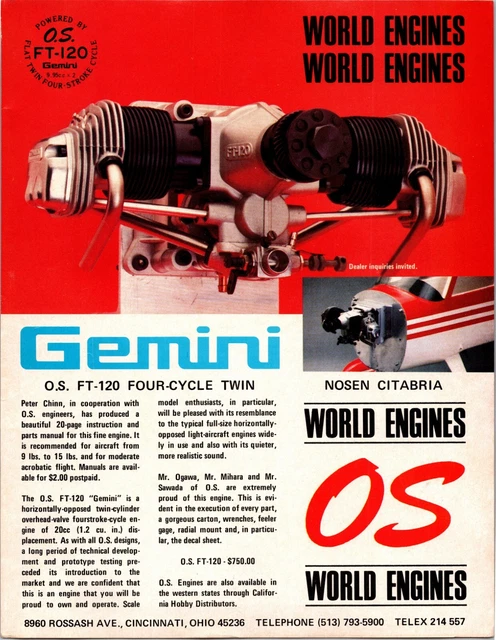 GEMINI RC ENGINE Vintage Print Ad Wall Art Decor World Engines FT-120 £ ...