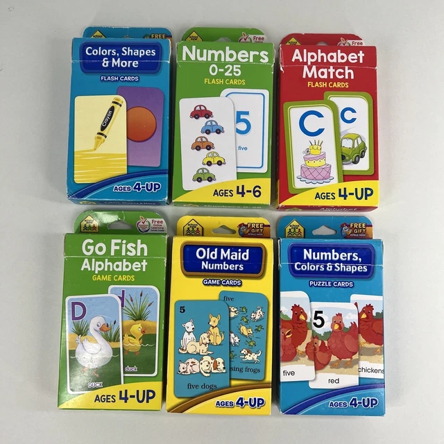 SCHOOL ZONE FLASH Cards Set of 6 Numbers Alphabet Colors Shapes Match ...